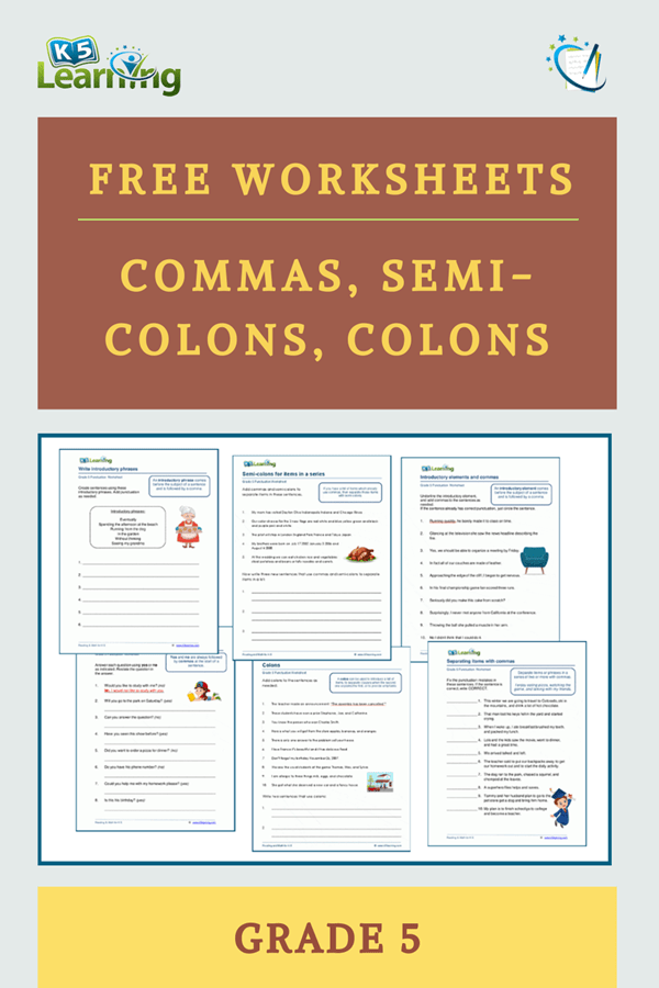 Commas, semi-colons, and colons | K5 Learning