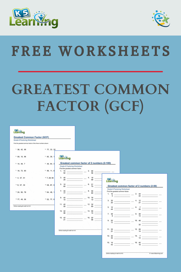 Greatest Common Factor Worksheets K5 Learning