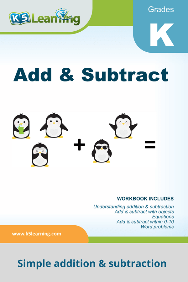 K5 Learning sells Kindergarten add & subtract workbook | K5 Learning