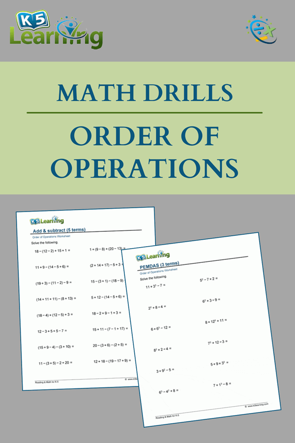 Order Of Operations Math Drill Practice K5 Learning Order Of Operations Math Drill Practice K5 Learning