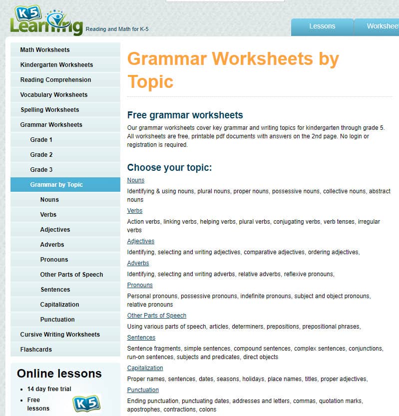 Grammar Worksheets 4th Graders
