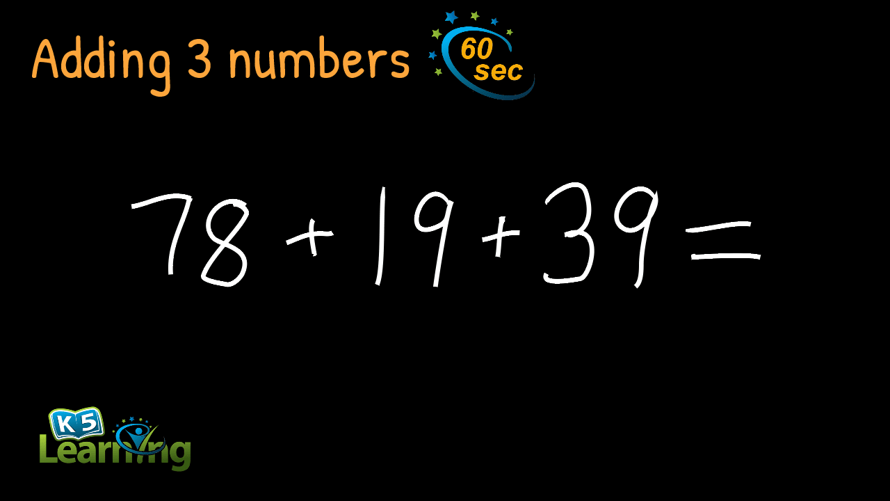 Adding 3 Numbers (with Regrouping) Sample Problem | K5 Learning