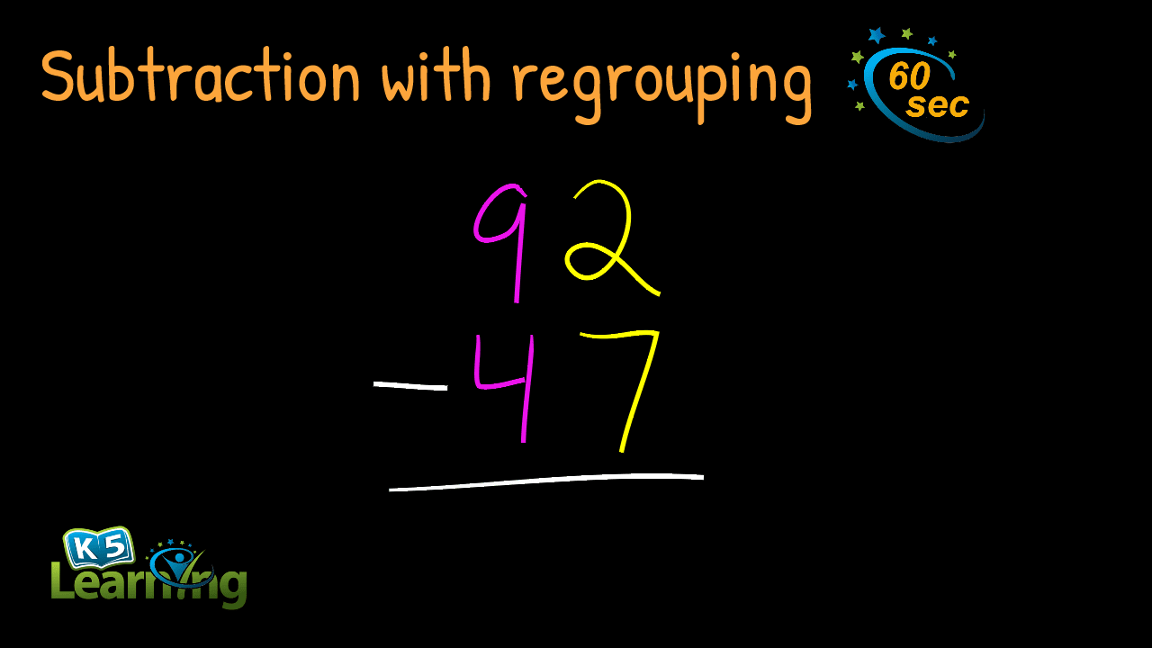 Subtraction with Regrouping (2-Digit Numbers) Sample Problem | K5 Learning