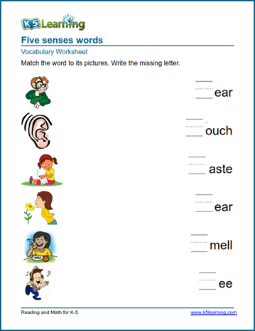 The five senses words worksheets | K5 Learning