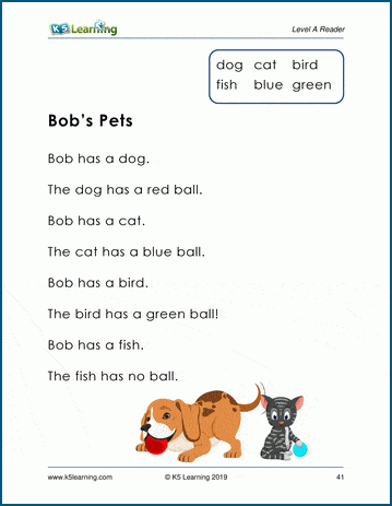 Bob's Pets - Leveled Story and Reading Comprehension Worksheet | K5 ...