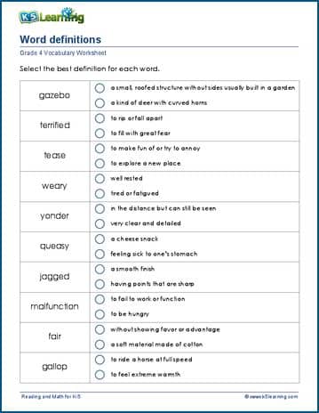 Grade 4 Vocabulary Worksheets | K5 Learning