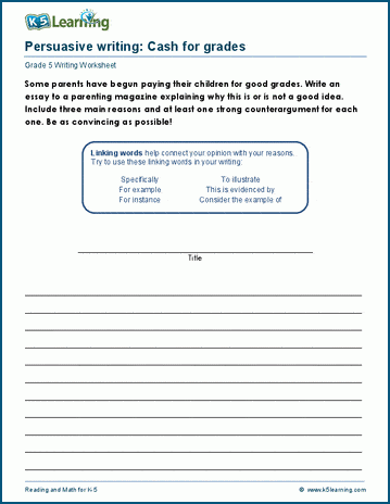 Persuasive writing prompt Cash for grades K5 Learning